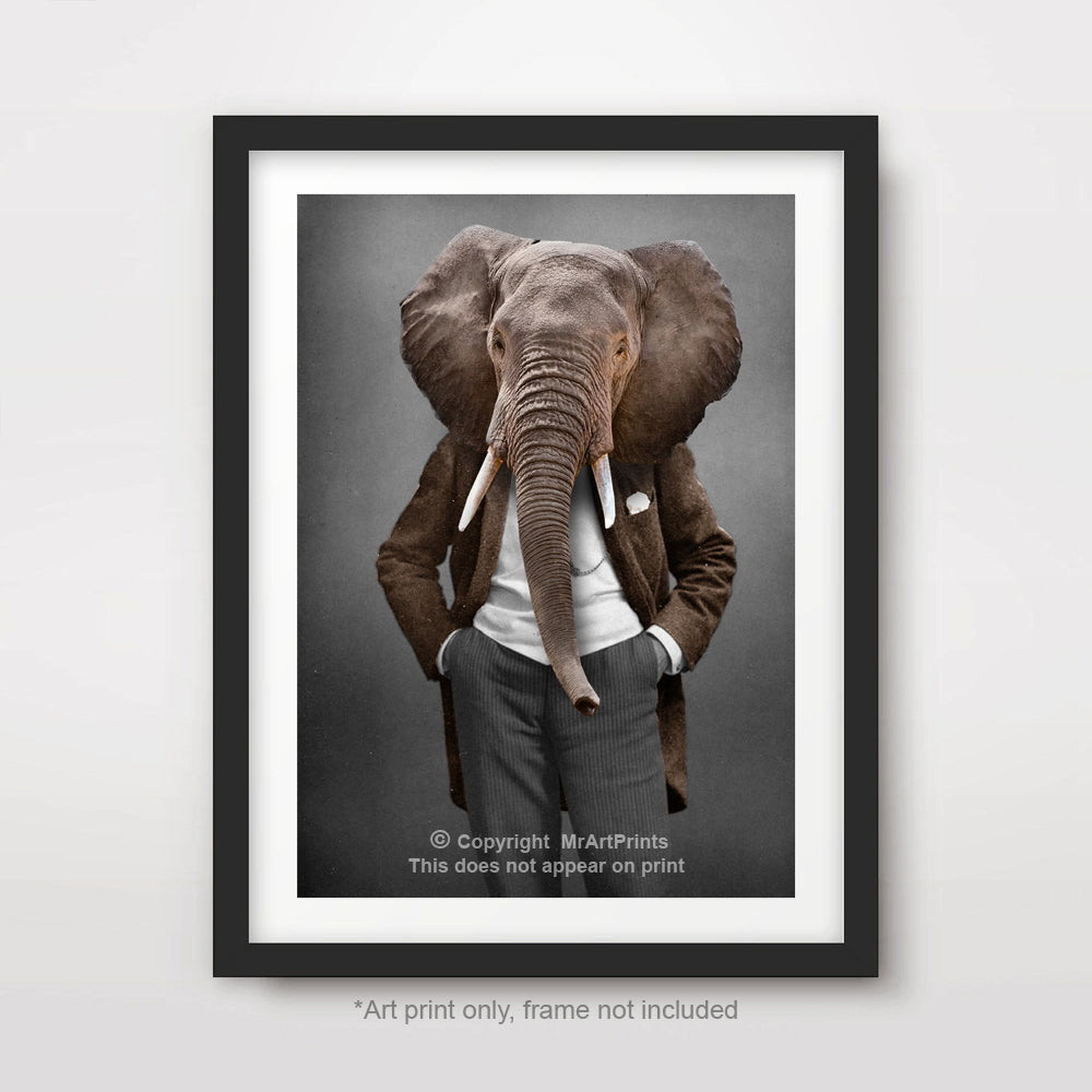 Elephant as a Person Quirky Animal Head Human Body People Portrait Art ...